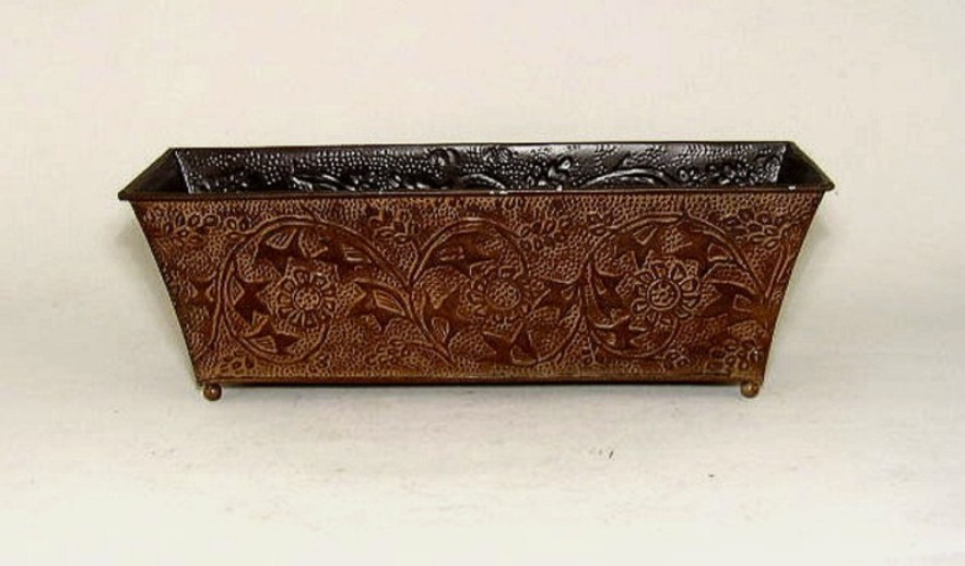 Metal Window Planter with Embossed Front and Back Panel and 4-Ball Feet ...